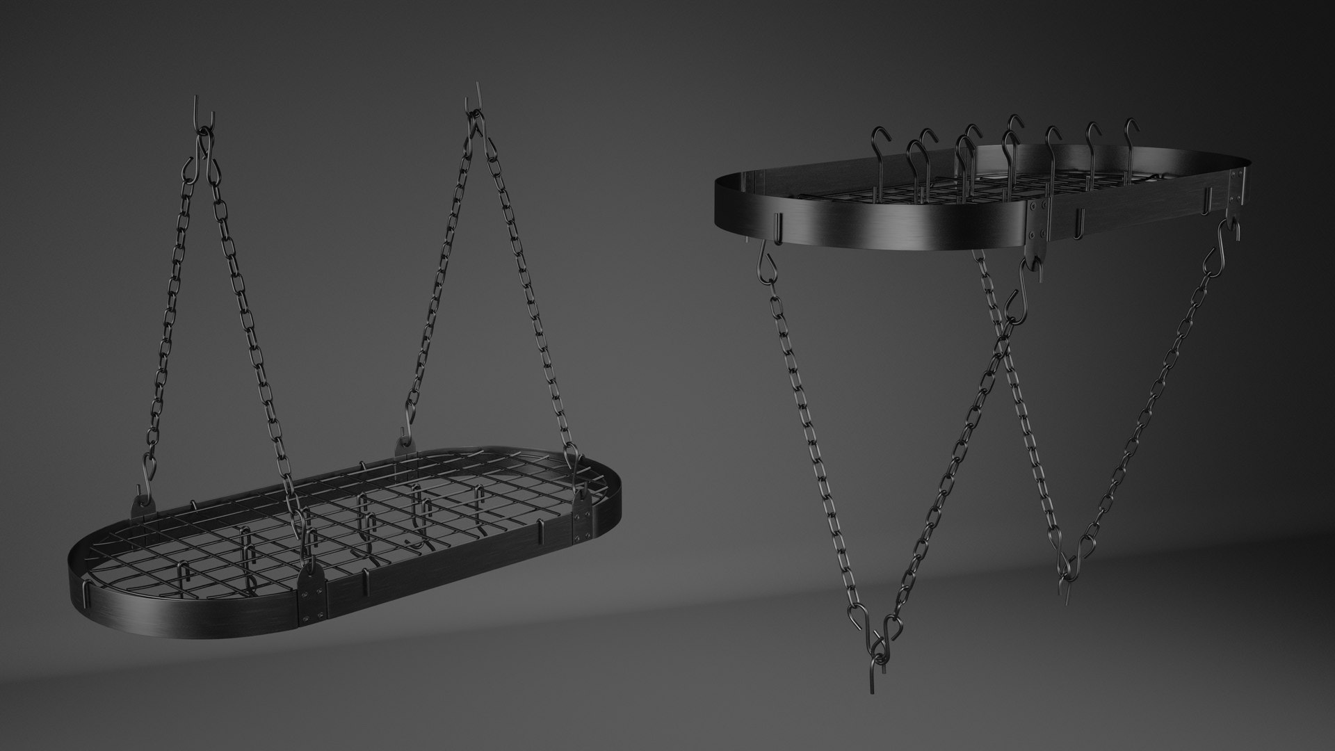 Kitchen Hanging Pot Rack With Hooks Black 3D Model - TurboSquid 2154560