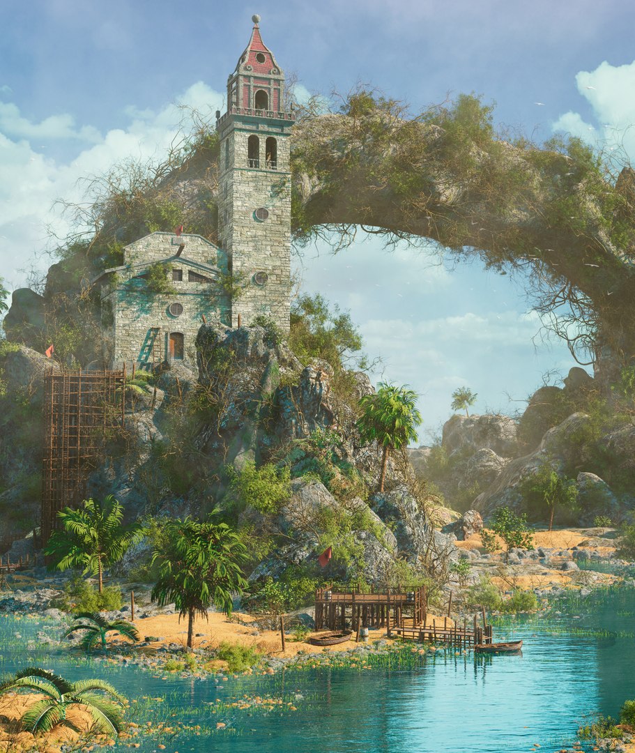 Fantasy TowerGuard Arch Island 3D - TurboSquid 2030111