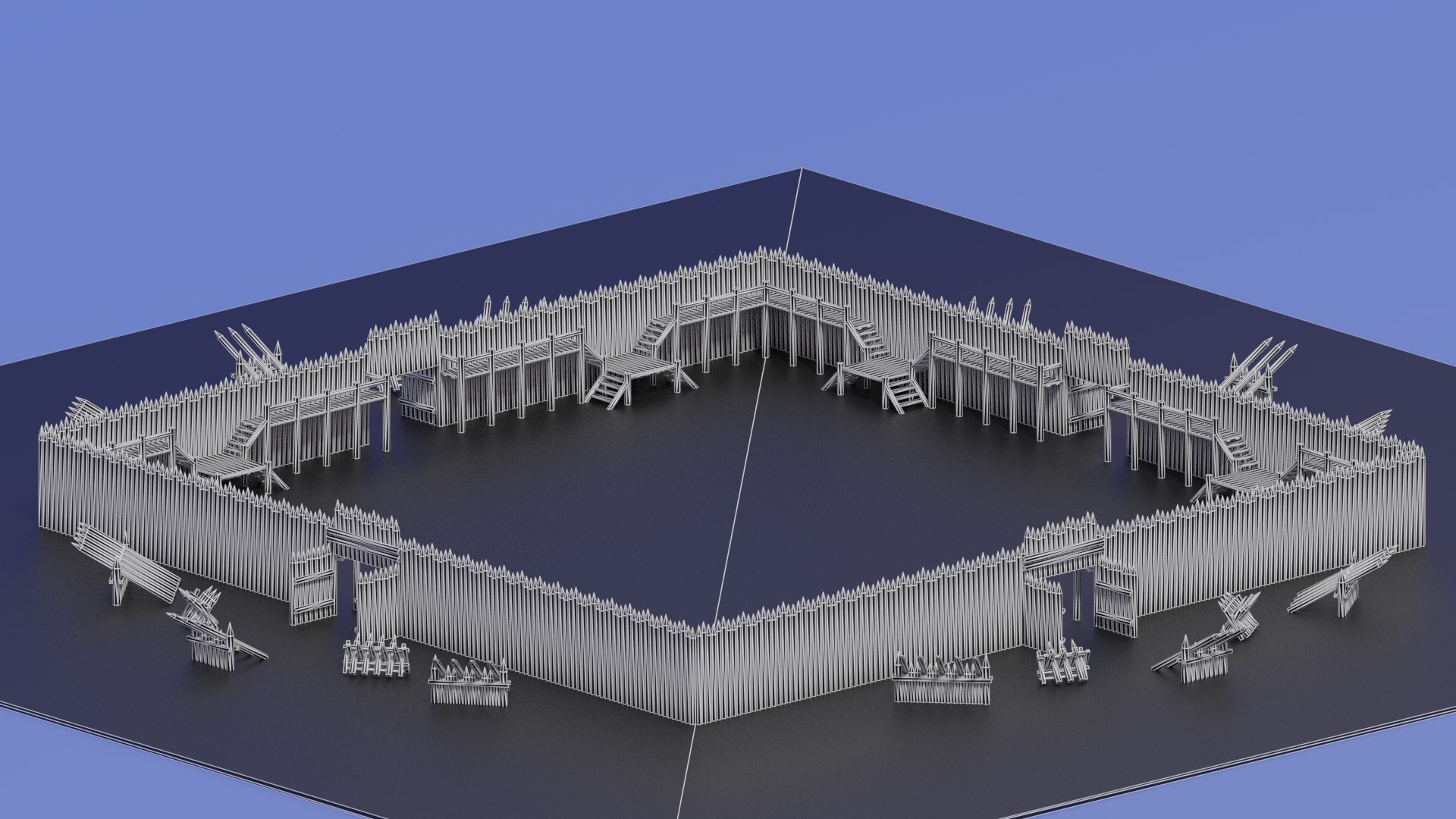 3D Medieval Wooden Castle Fort Model - TurboSquid 2400836