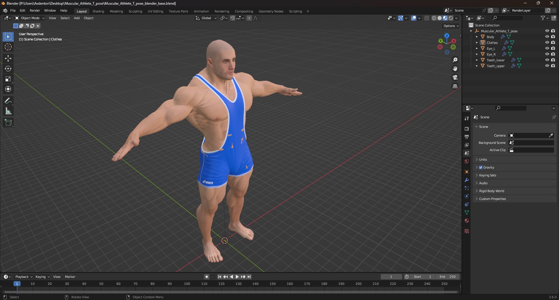 3D Muscular Athlete T Pose In Asics Blue Singlet - TurboSquid 2312402