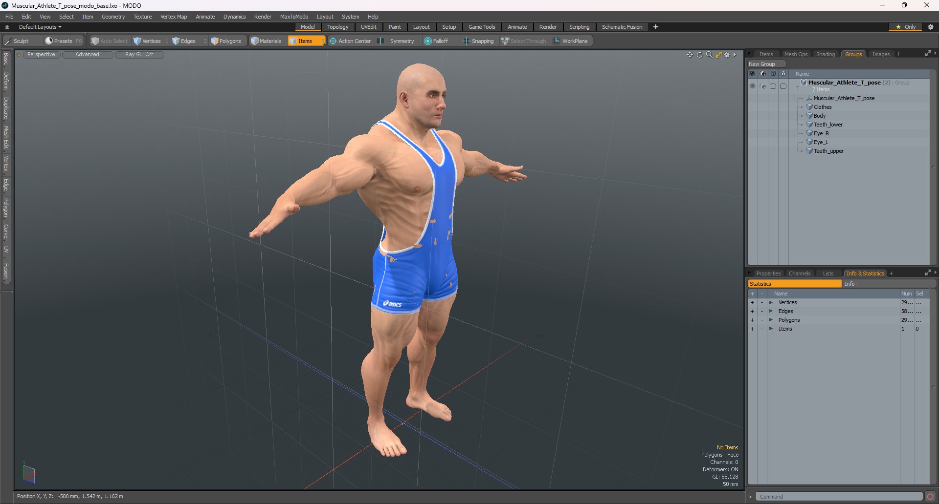 3D Muscular Athlete T Pose In Asics Blue Singlet - TurboSquid 2312402