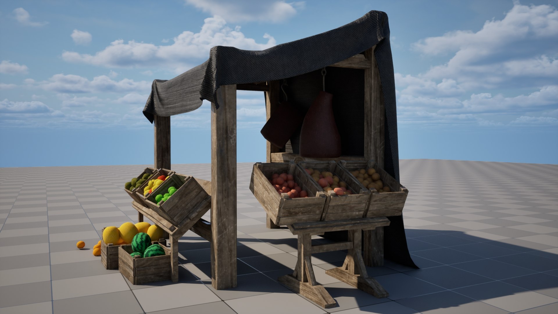 3D Medieval Trading Market - Historic 3D Model For Games And VR Low ...