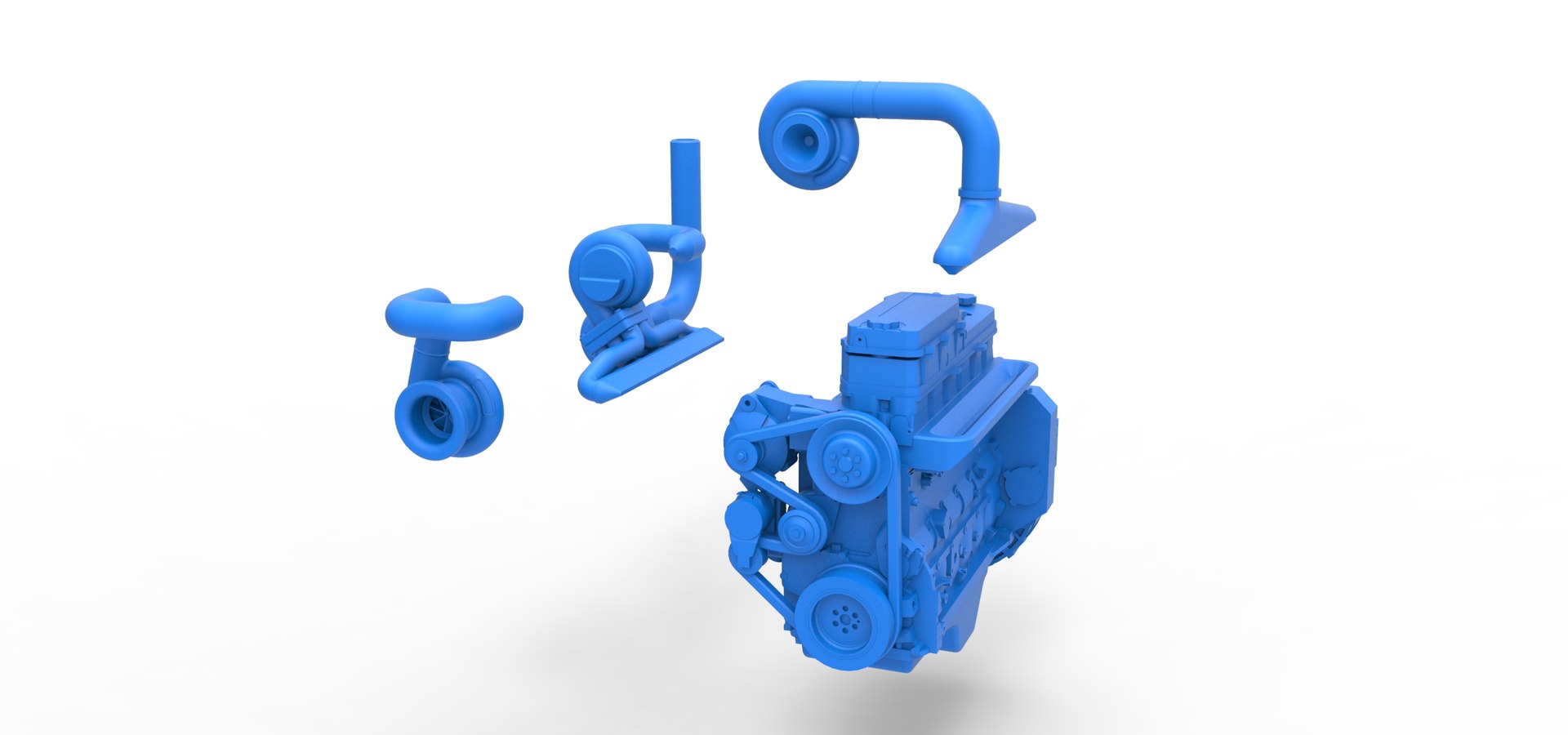 3D Twin Turbo Straight-six Engine For Semi Truck Scale 1 To 25 ...