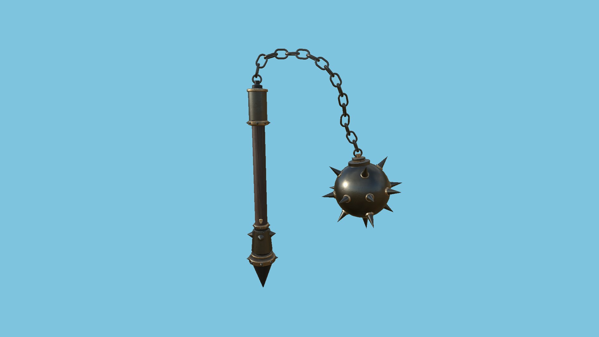 Medieval Flail 04 Black Dark - Character Fantasy Weaponry Model ...