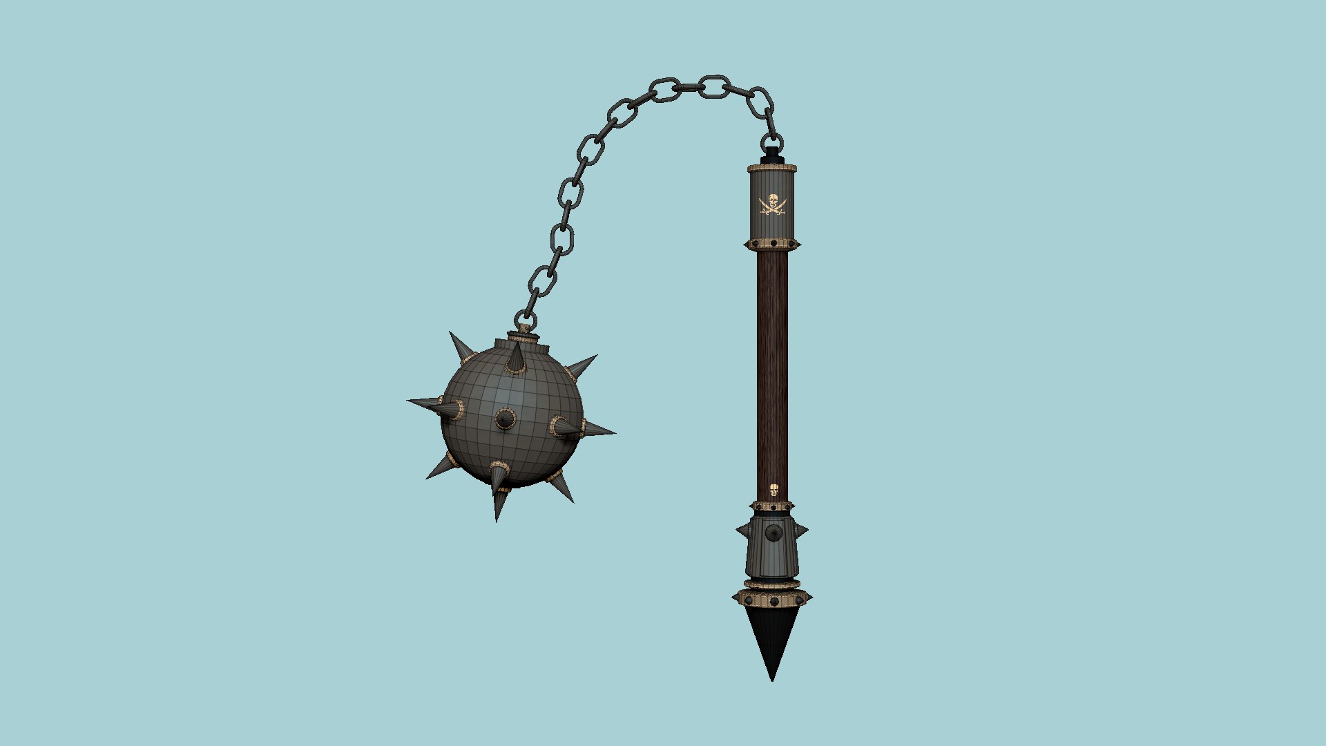 Medieval Flail 04 Black Dark - Character Fantasy Weaponry Model ...