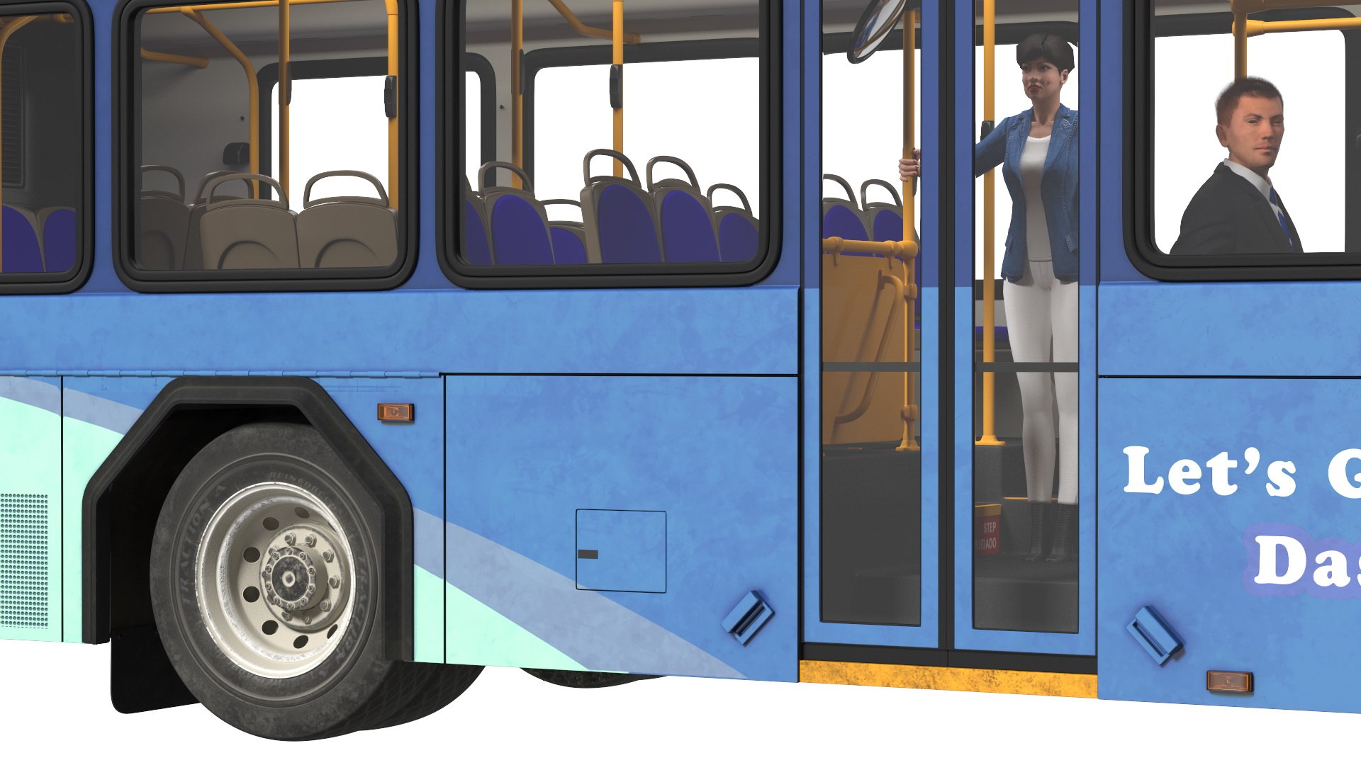 3D model Gillig Low Floor Hybrid Bus Intercity Blue with People Fur ...