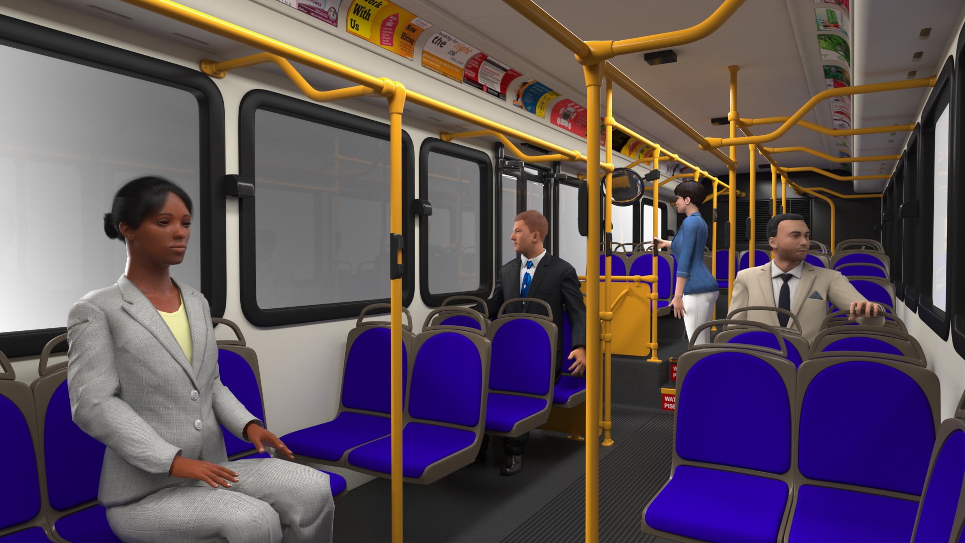 3D model Gillig Low Floor Hybrid Bus Intercity Blue with People Fur ...