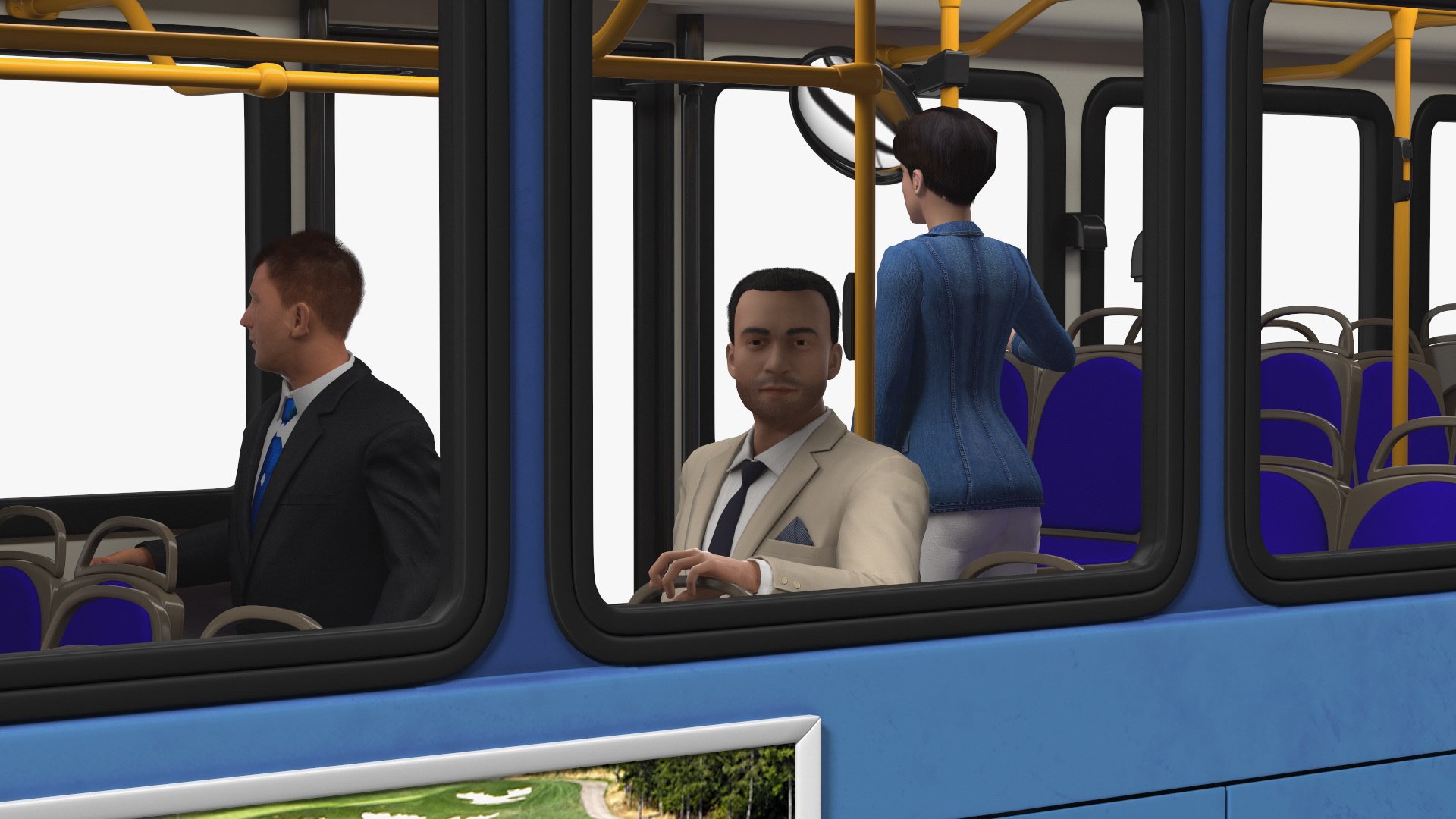 3D model Gillig Low Floor Hybrid Bus Intercity Blue with People Fur ...