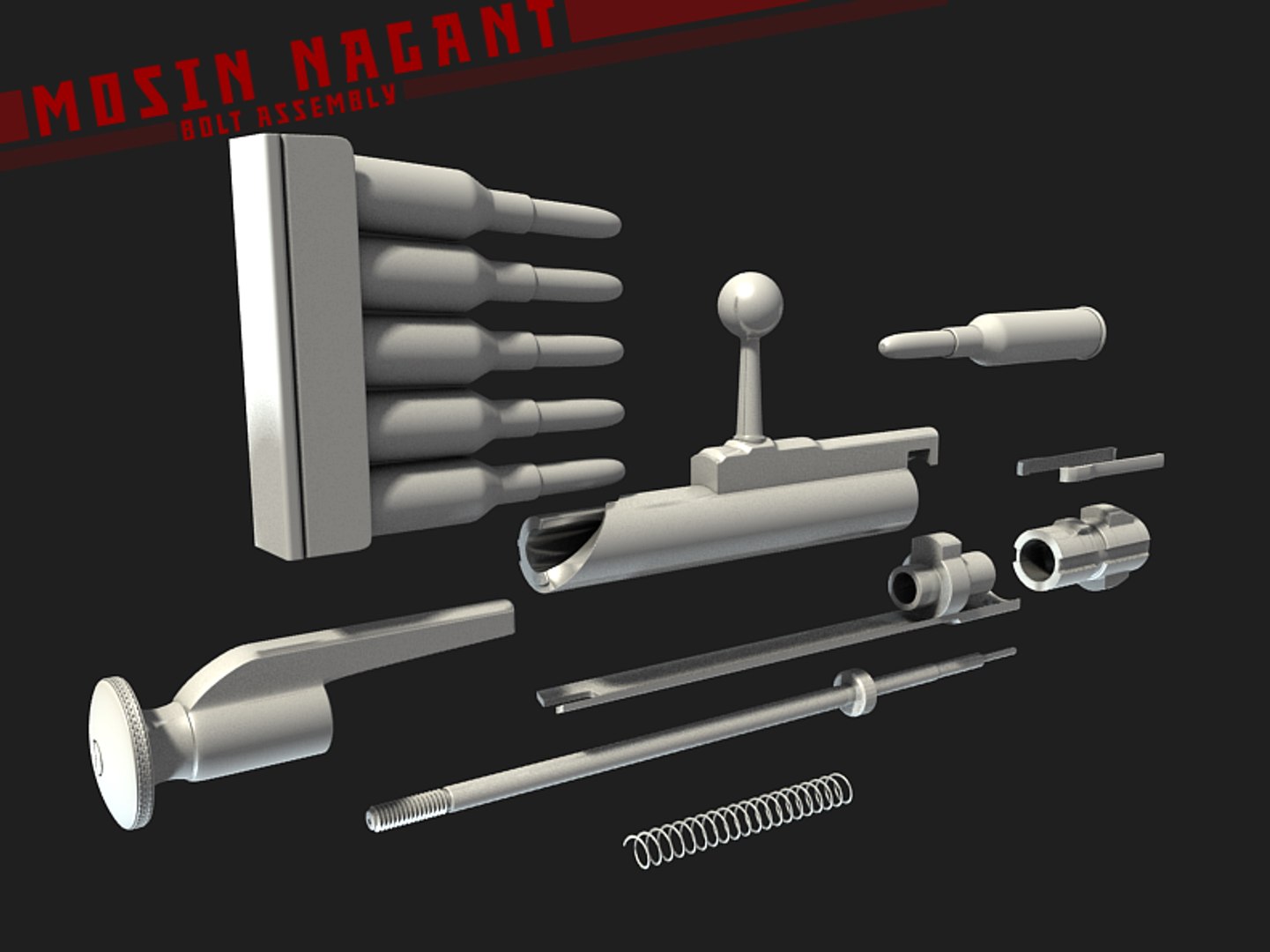 Rifle Bolt Assembly 3d Model