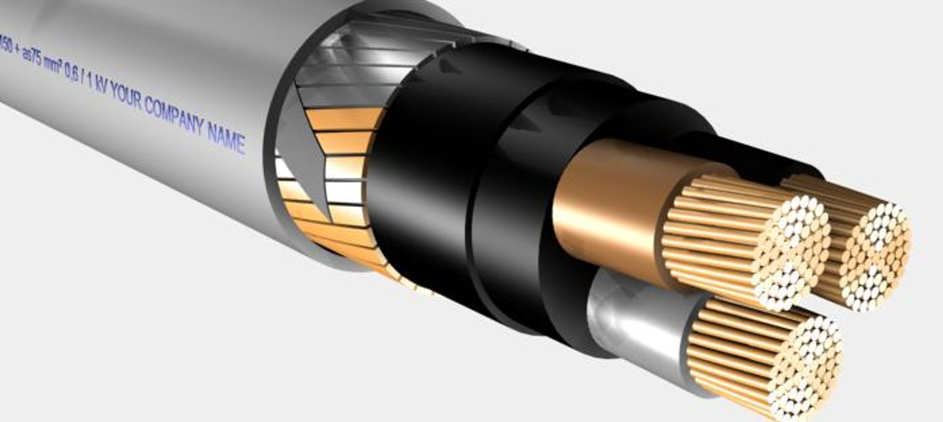 3d Model Power Cable Armoured 3x150mm²
