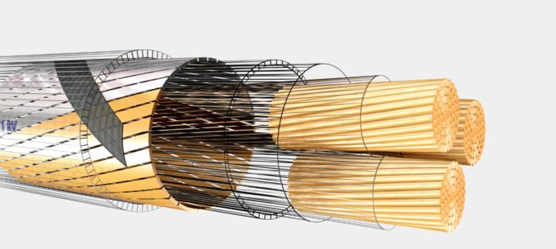 3d model power cable armoured 3x150mm²