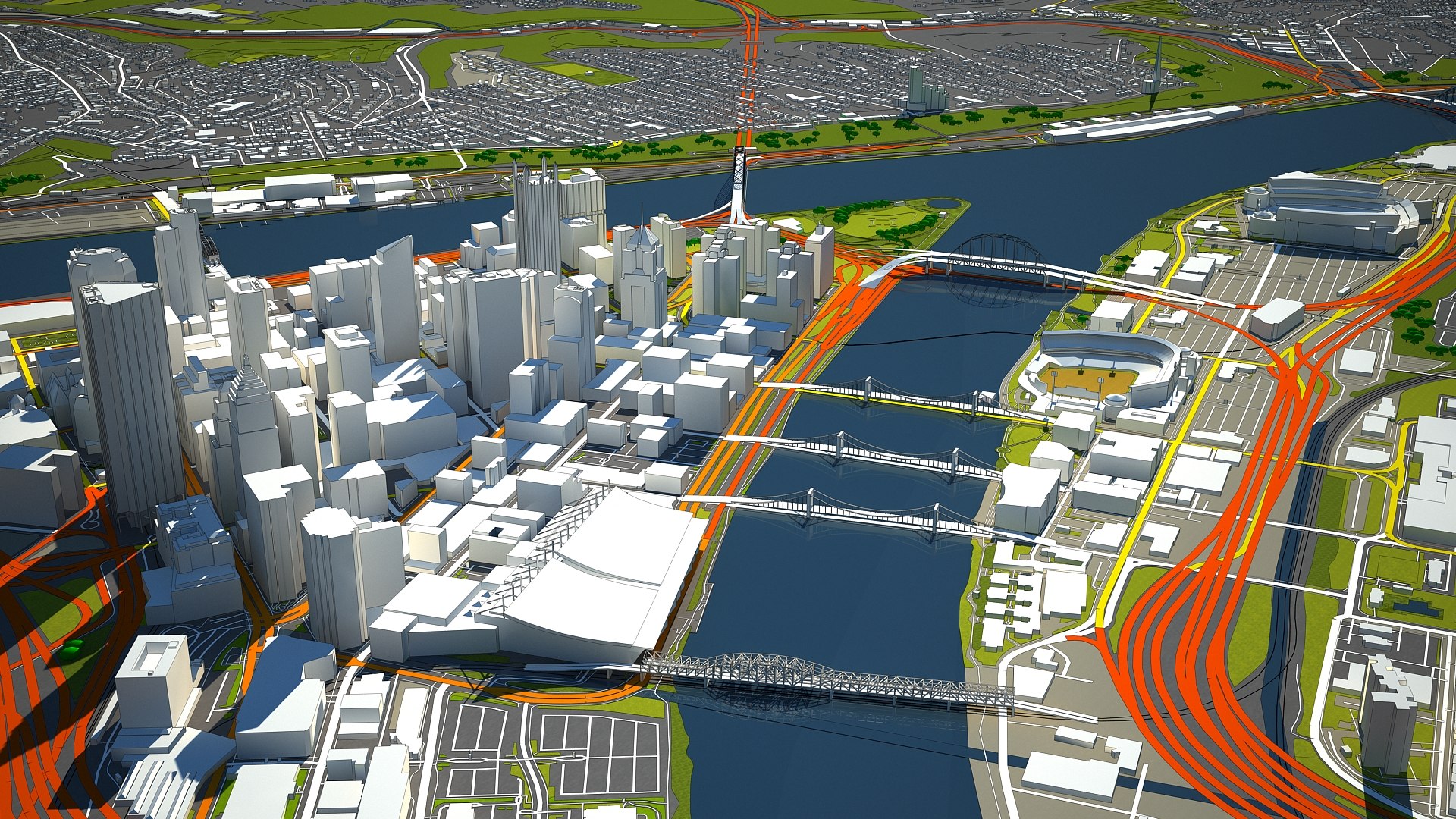 3D Pittsburgh Skyline Model - TurboSquid 1512701