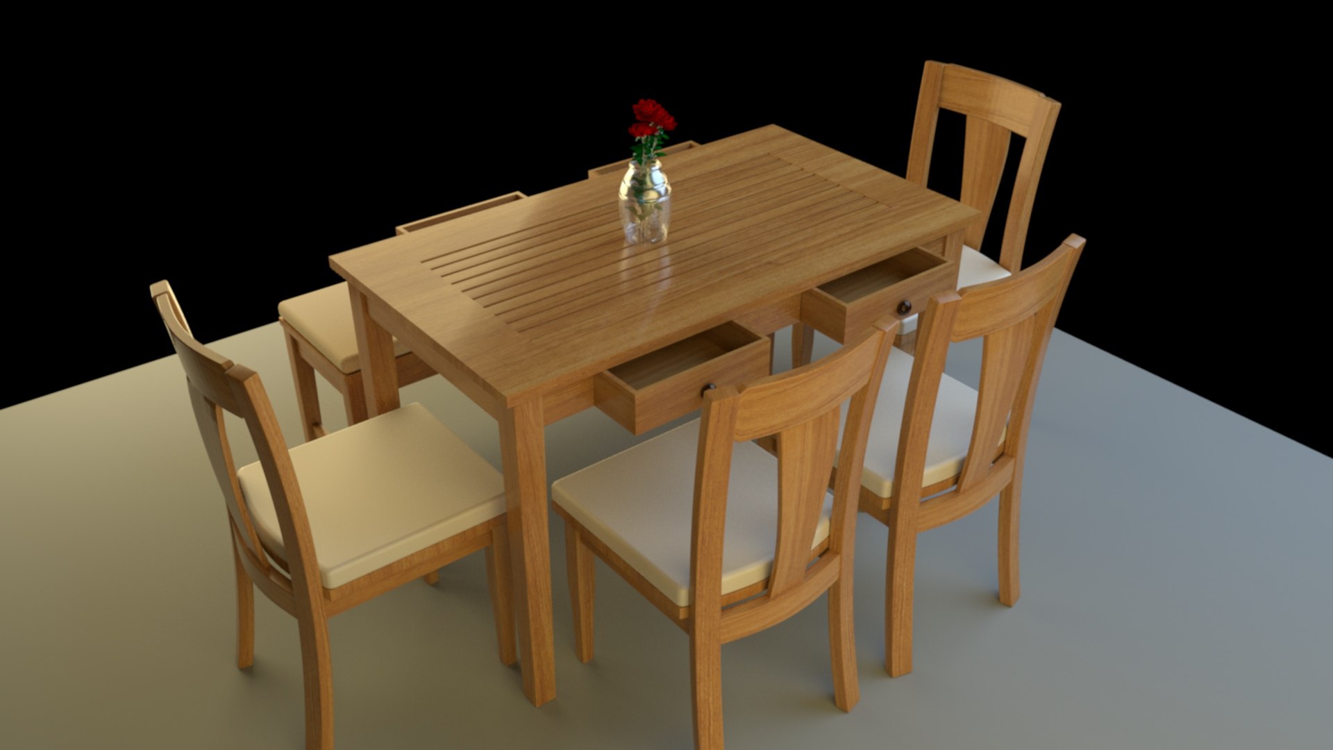 3D Model Table Chairs Cushion Bench Flowervase - TurboSquid 1924684
