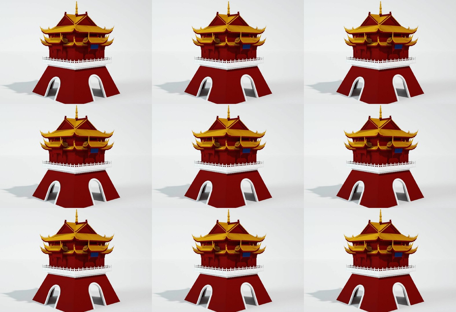 3D Realistic Ancient Architecture Ancient Red Building Cartoon Building ...