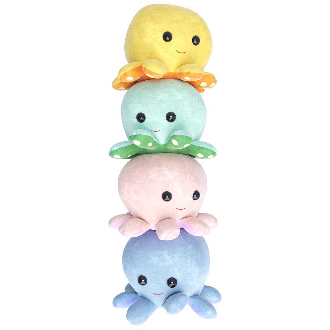 Toy Plush Stuffed Octopuses Set Model - TurboSquid 1782942