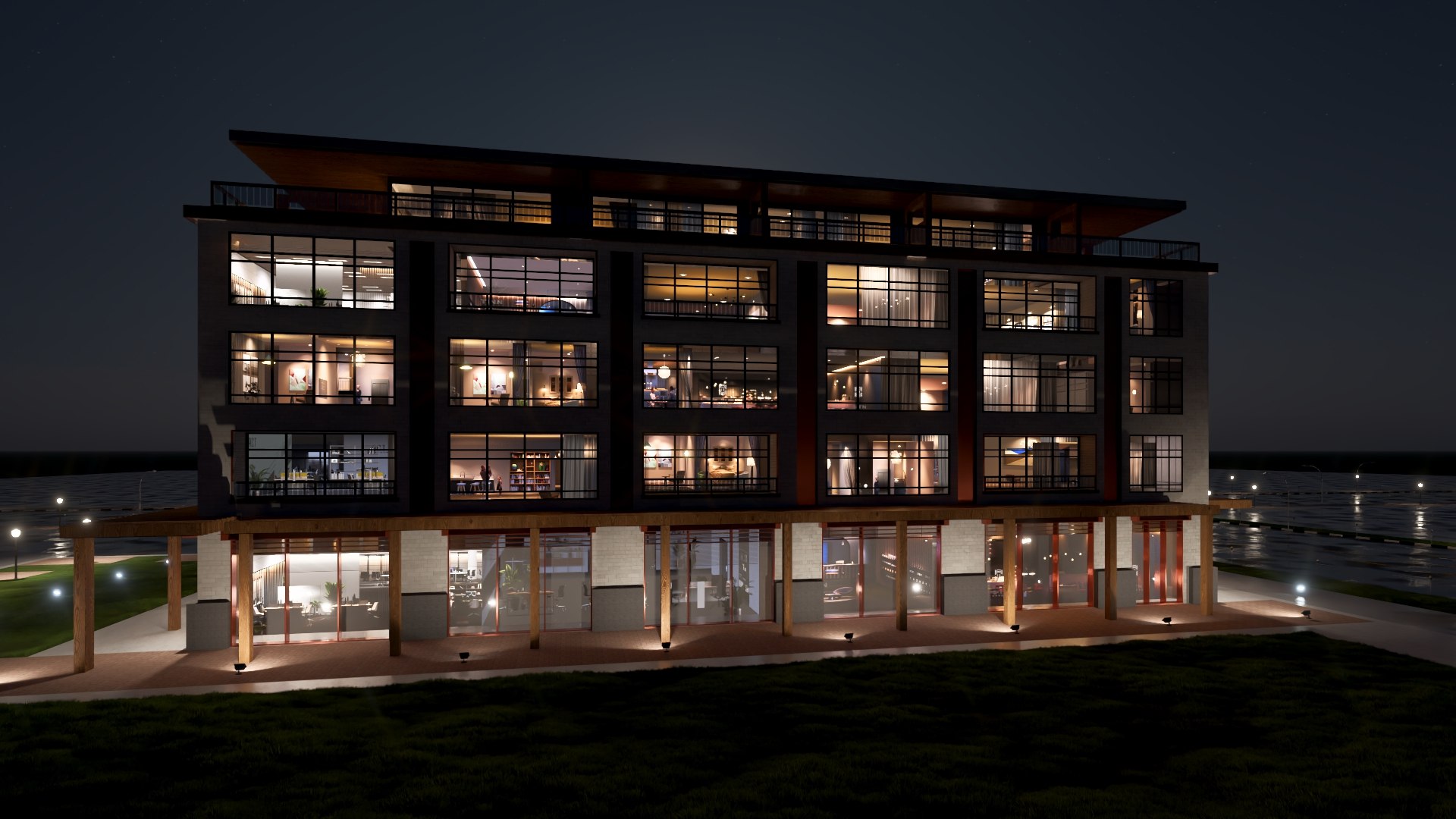 3D Model Mixed Use Building Multi Family American Modern - TurboSquid ...