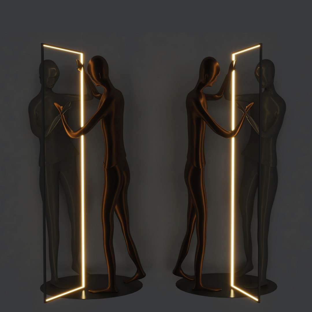 Man Reflection Sculpture Standing Decorative Light 3D Model ...