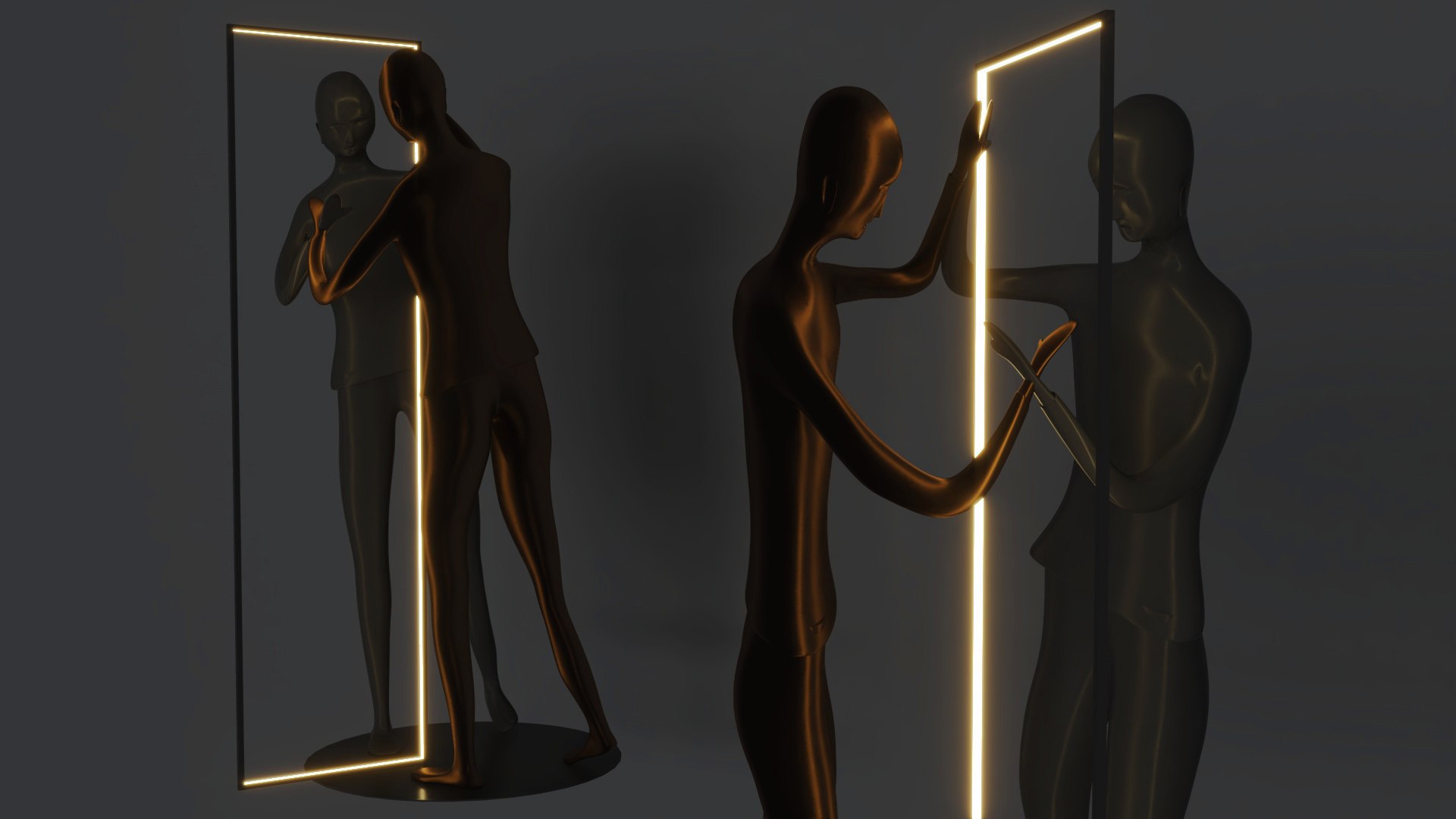 Man Reflection Sculpture Standing Decorative Light 3D Model ...