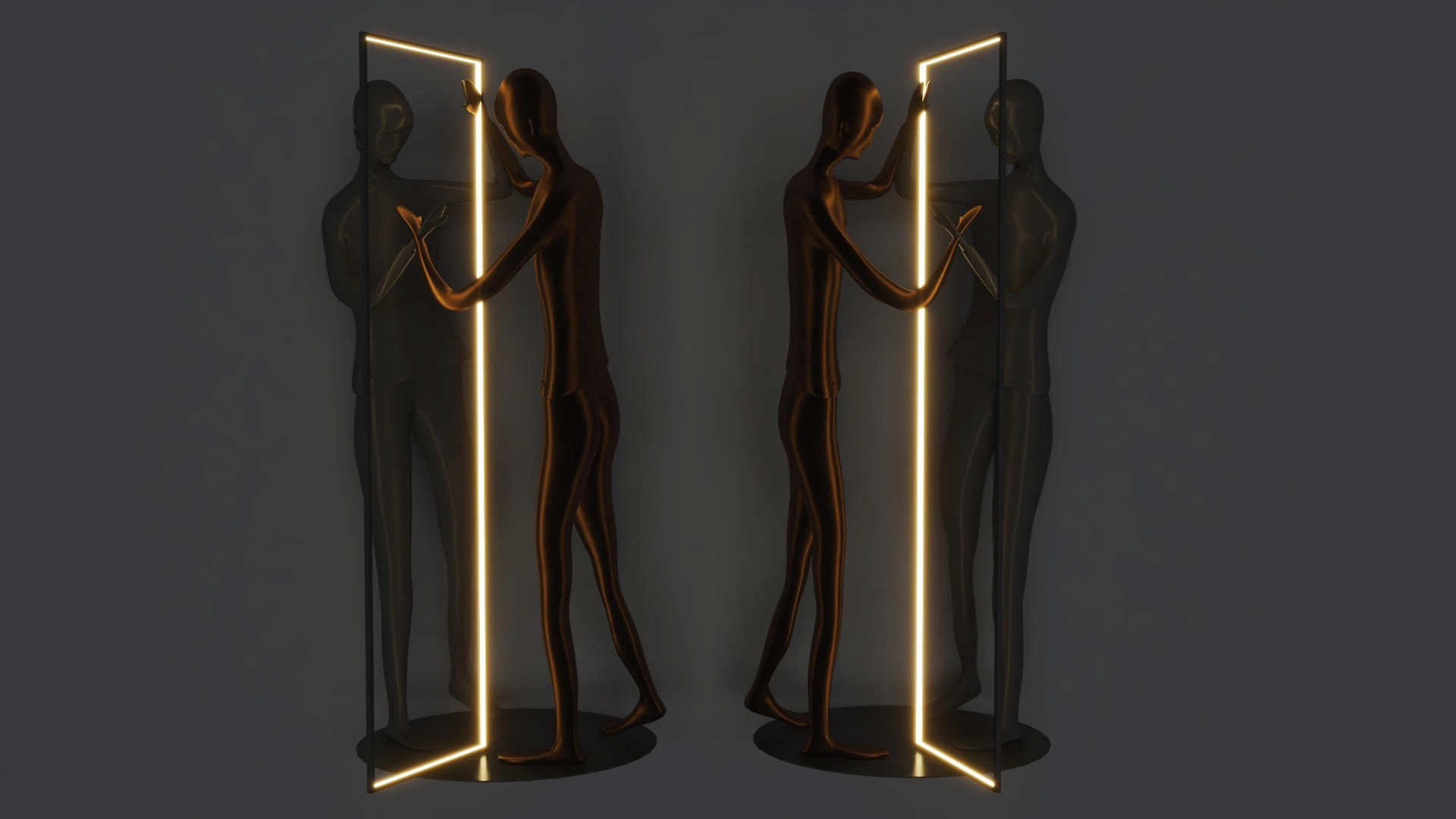 Man Reflection Sculpture Standing Decorative Light 3D Model ...
