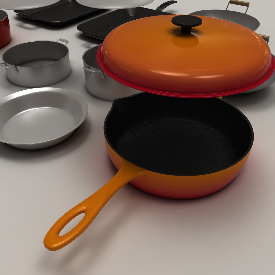 3d set pans pots model