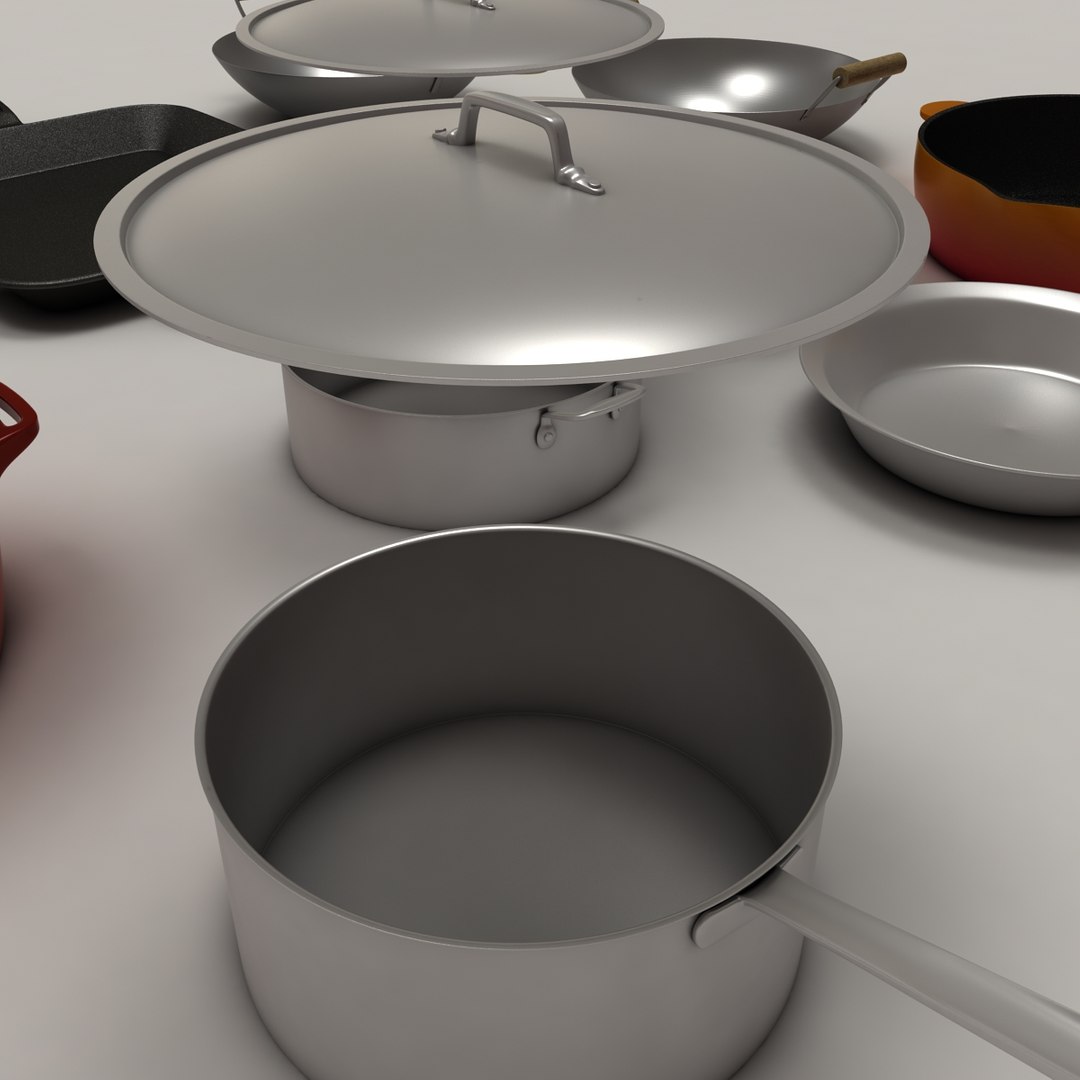 3d set pans pots model
