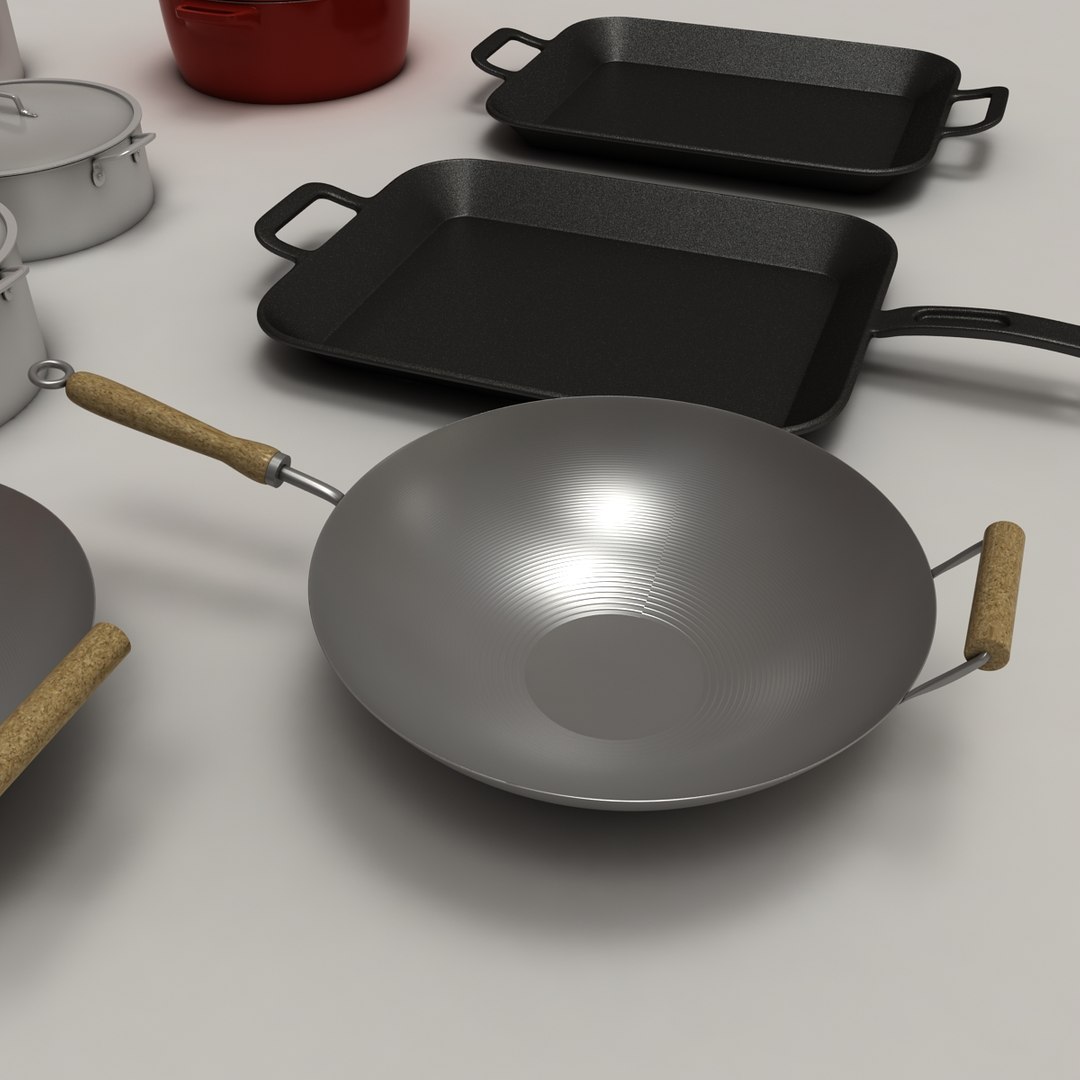 3d set pans pots model