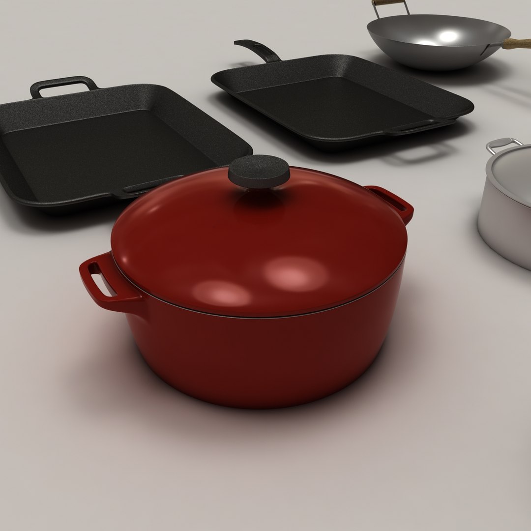 3d set pans pots model