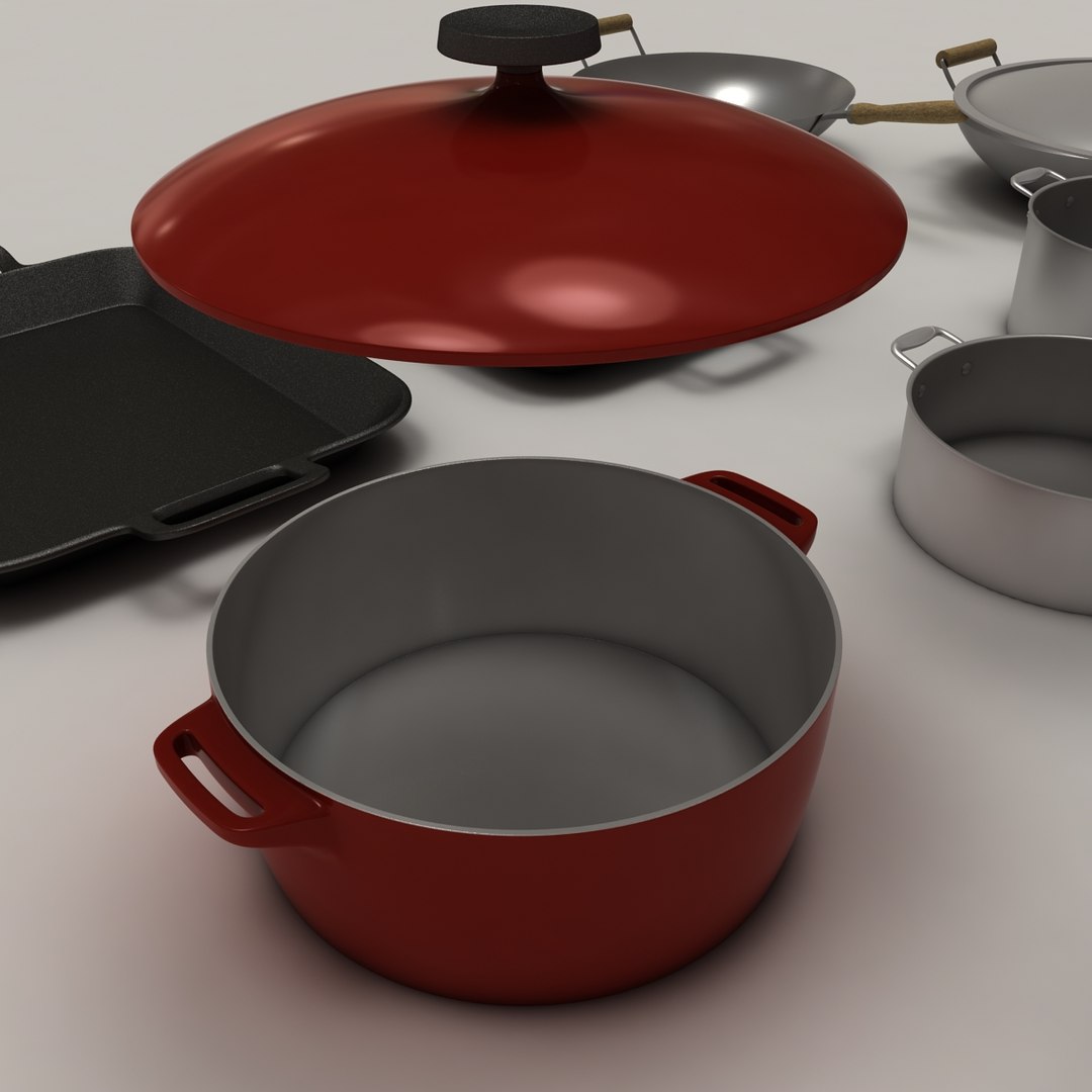 3d set pans pots model