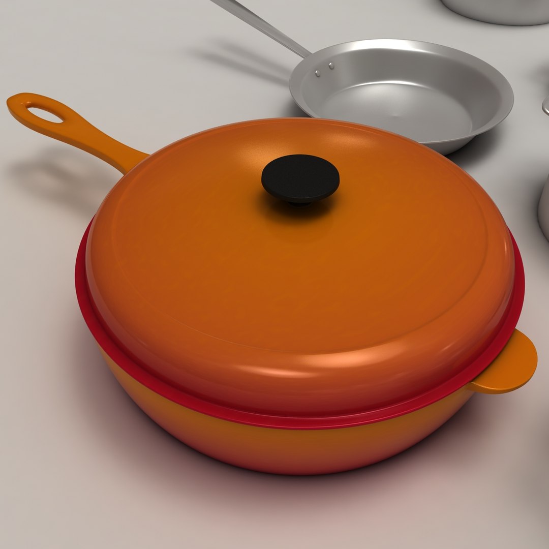 3d set pans pots model