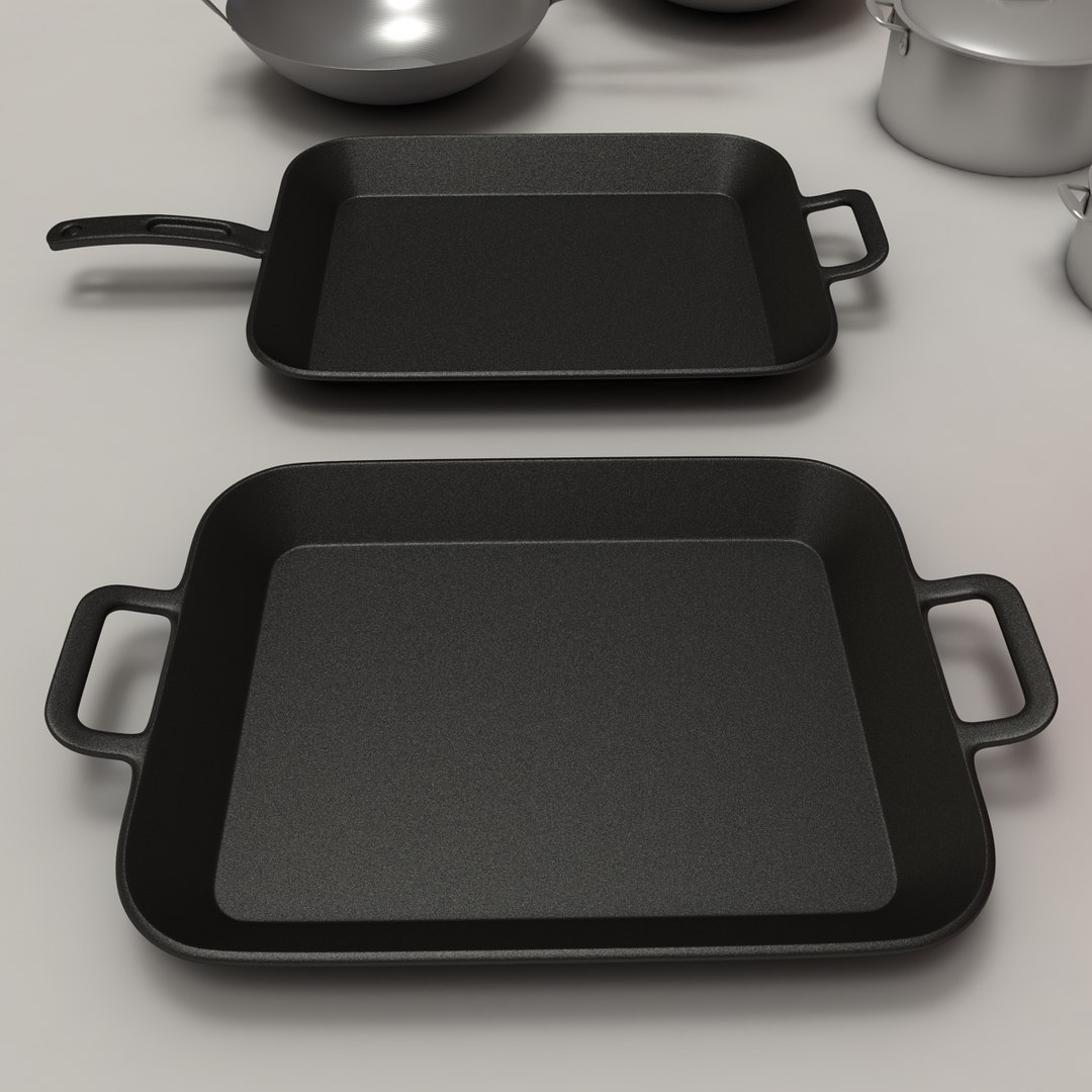 3d set pans pots model