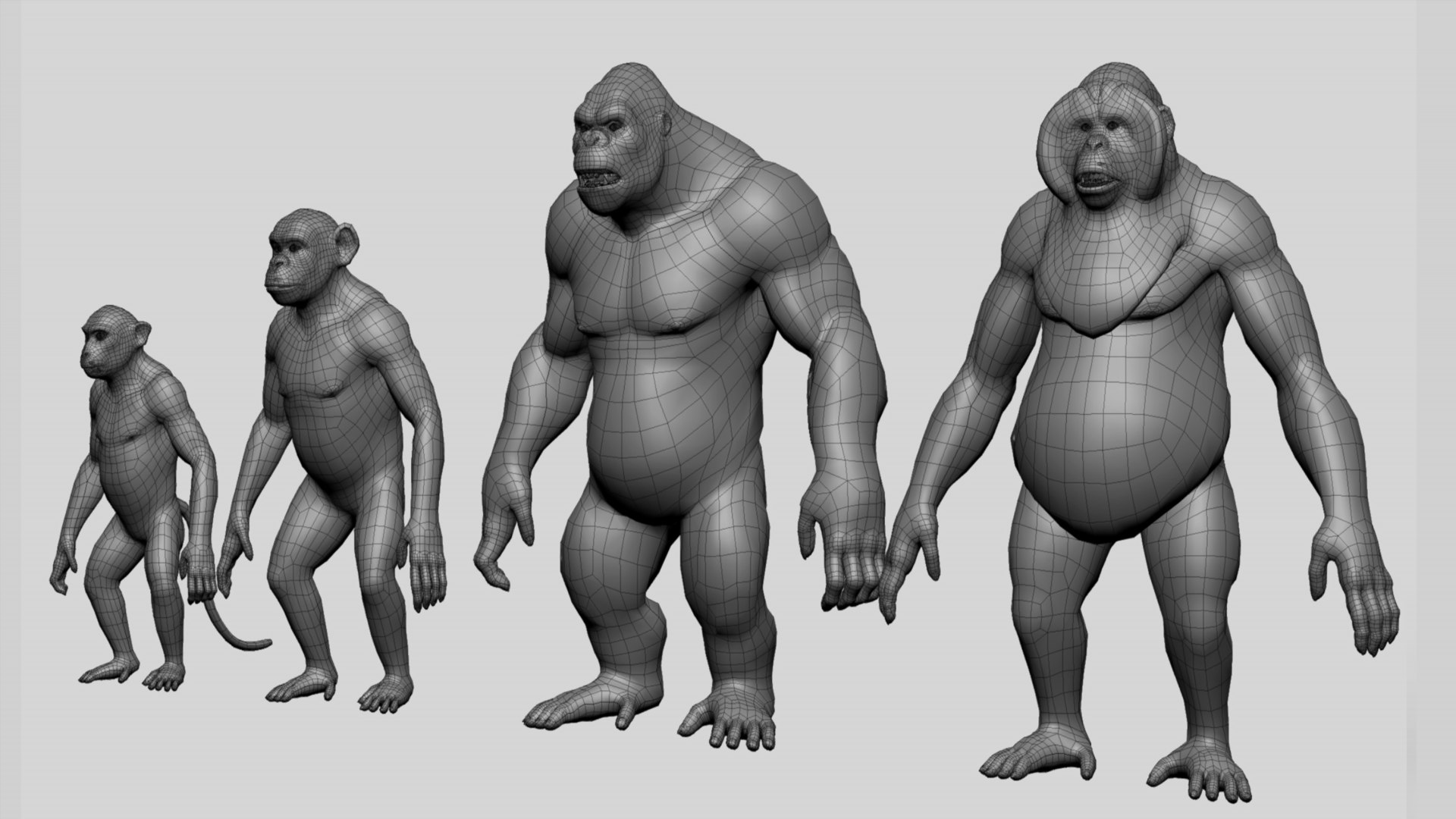 Free Primate Pack BaseMesh Monkey Chimp Gorilla Orangutan 3D Model ...