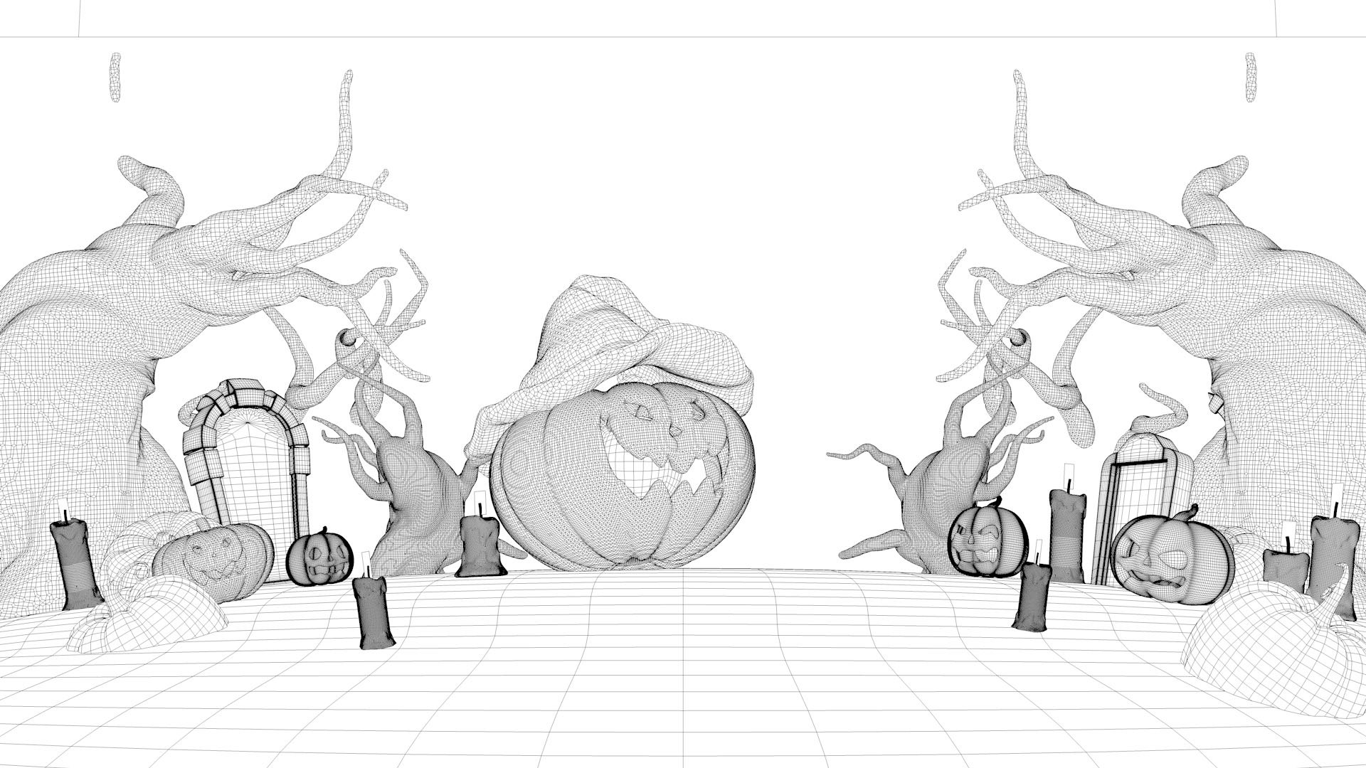 3D Halloween Pumpkin Head Grass Tombstone Tree Kit - TurboSquid 2270064