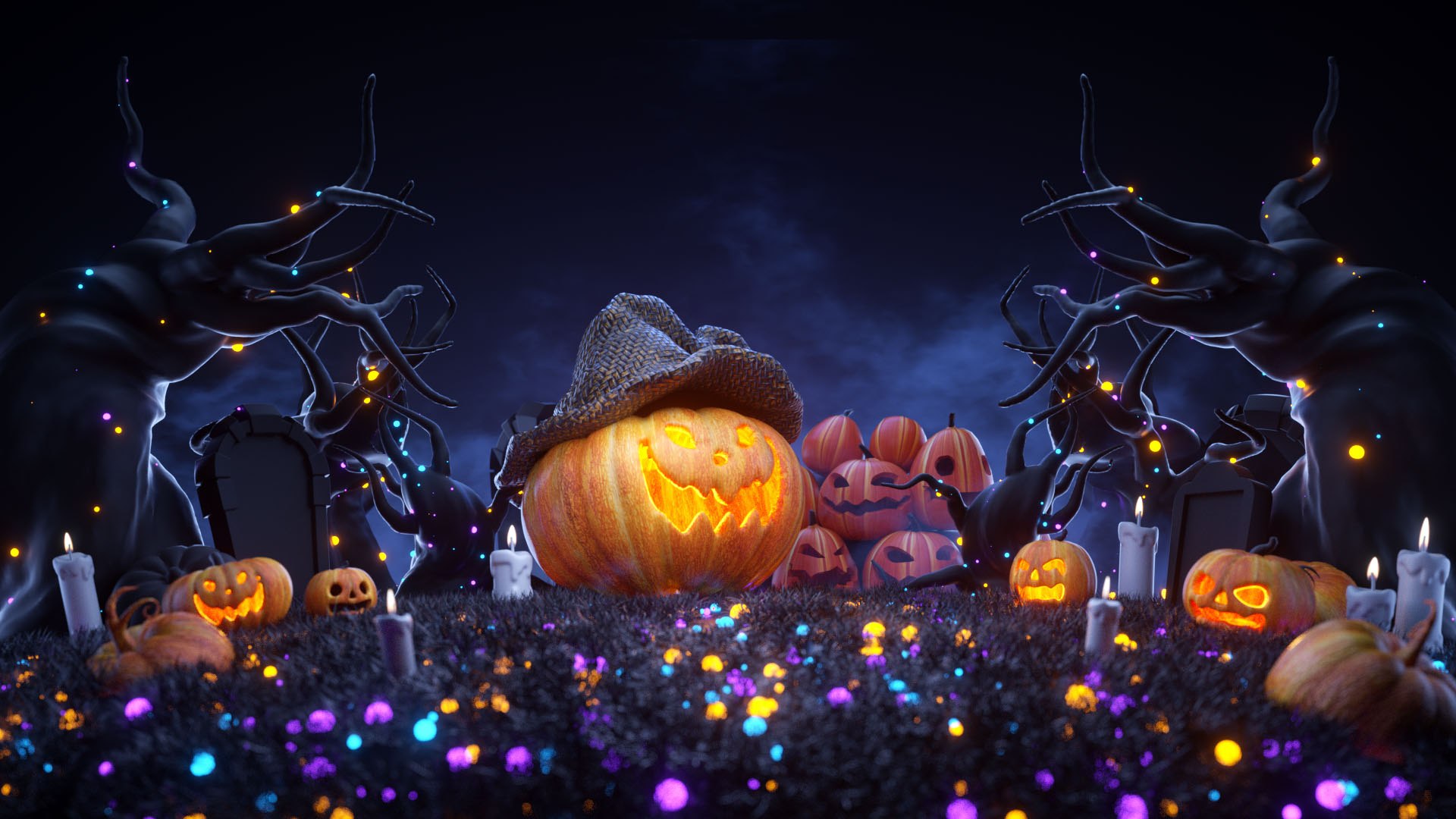 3D Halloween Pumpkin Head Grass Tombstone Tree Kit - TurboSquid 2270064