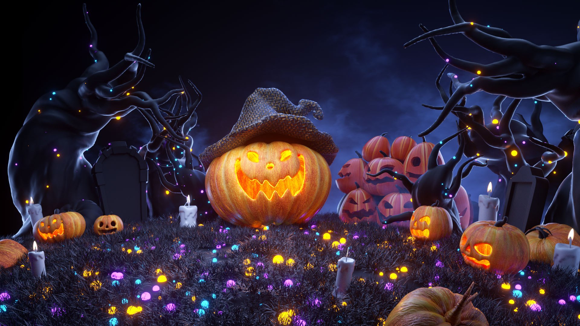 3D Halloween Pumpkin Head Grass Tombstone Tree Kit - TurboSquid 2270064