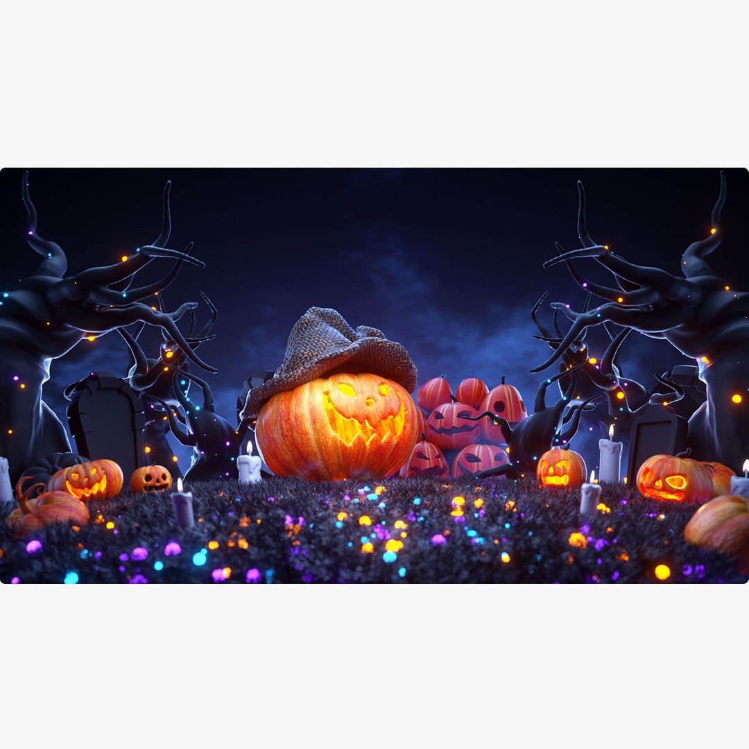 3D Halloween Pumpkin Head Grass Tombstone Tree Kit - TurboSquid 2270064