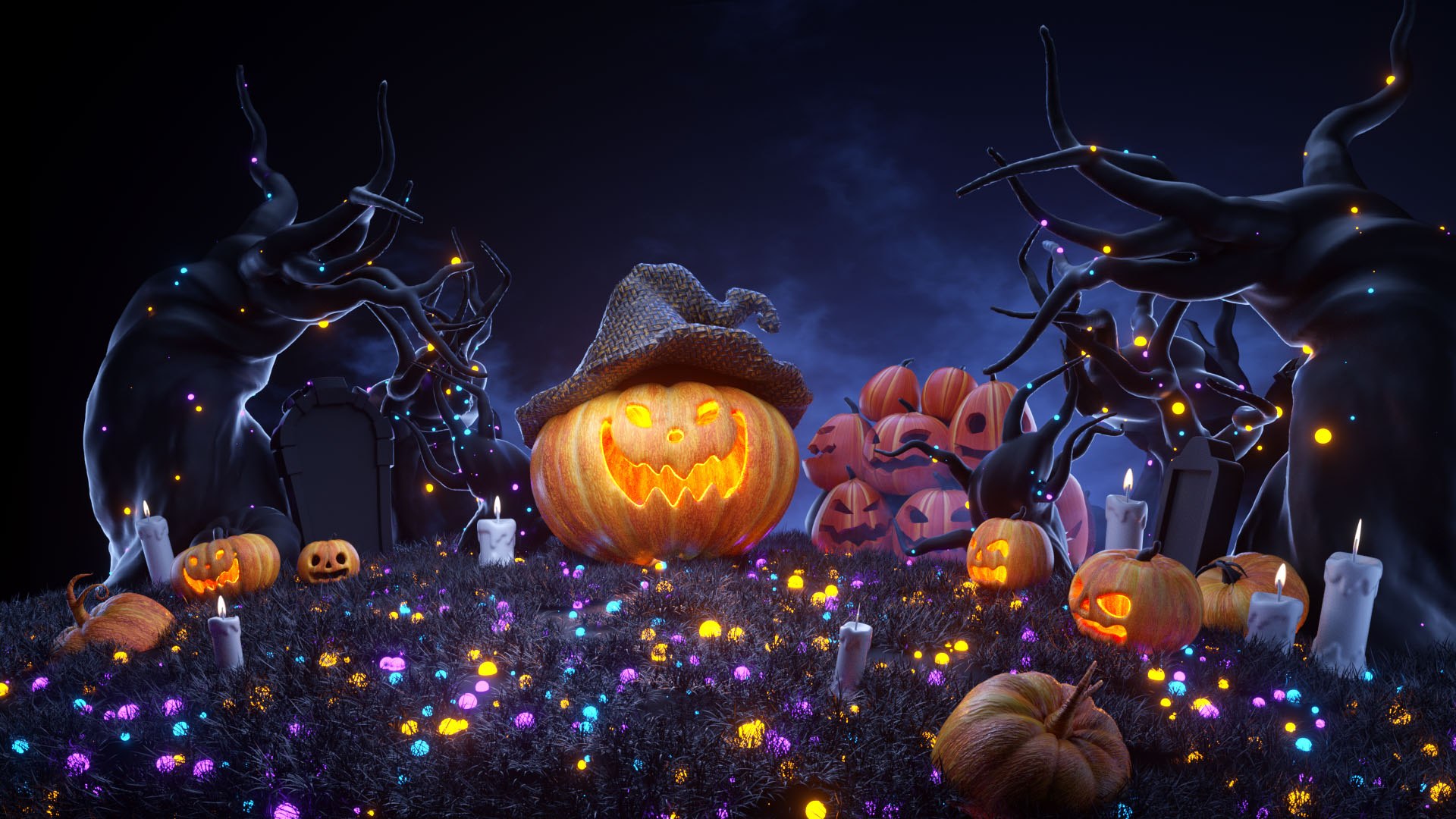 3D Halloween Pumpkin Head Grass Tombstone Tree Kit - TurboSquid 2270064