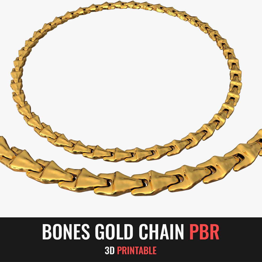 3D Model Gold Chain Bone Necklace - TurboSquid 1982414