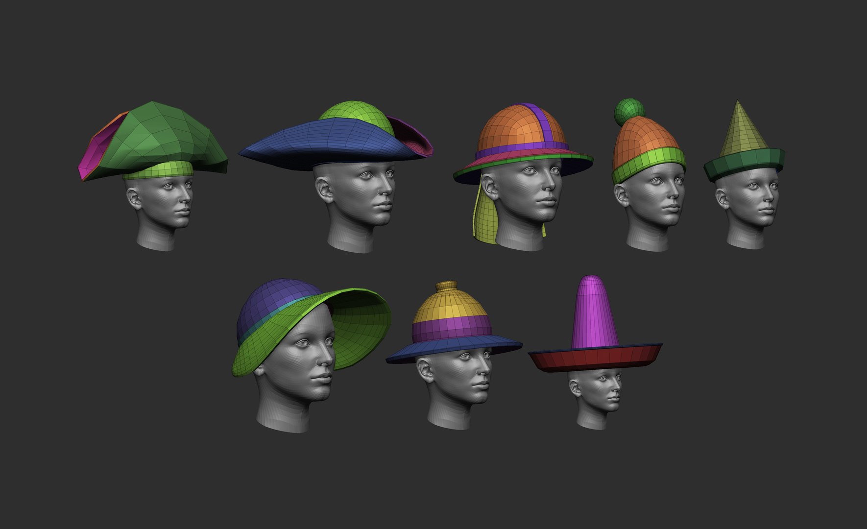 3D 60 Low-poly Hat And Headwear Base Mesh Shapes IMM Shapes Zbrush Set ...
