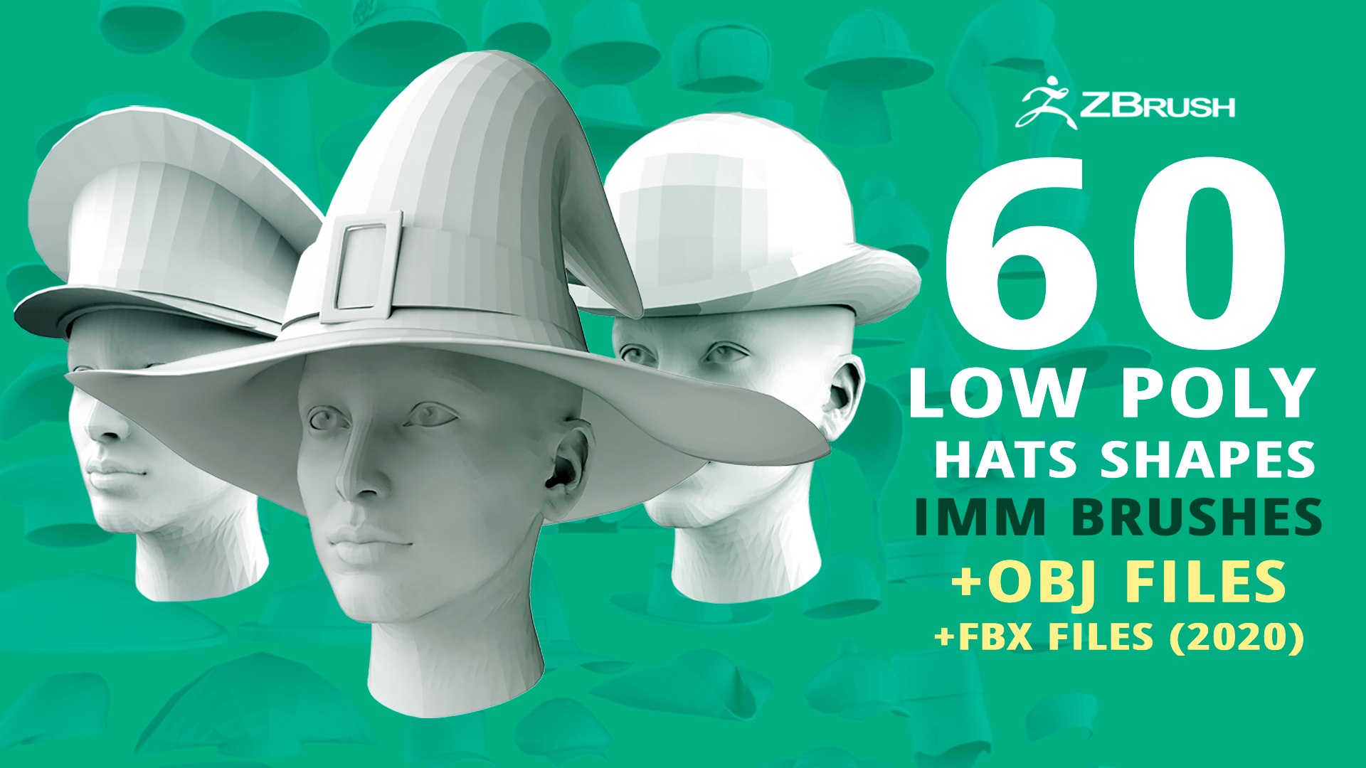 3D 60 Low-poly Hat And Headwear Base Mesh Shapes IMM Shapes Zbrush Set ...