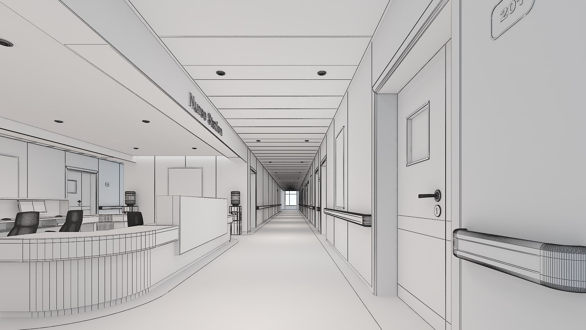 3D Hospital Hallway 03 Model - TurboSquid 2096238