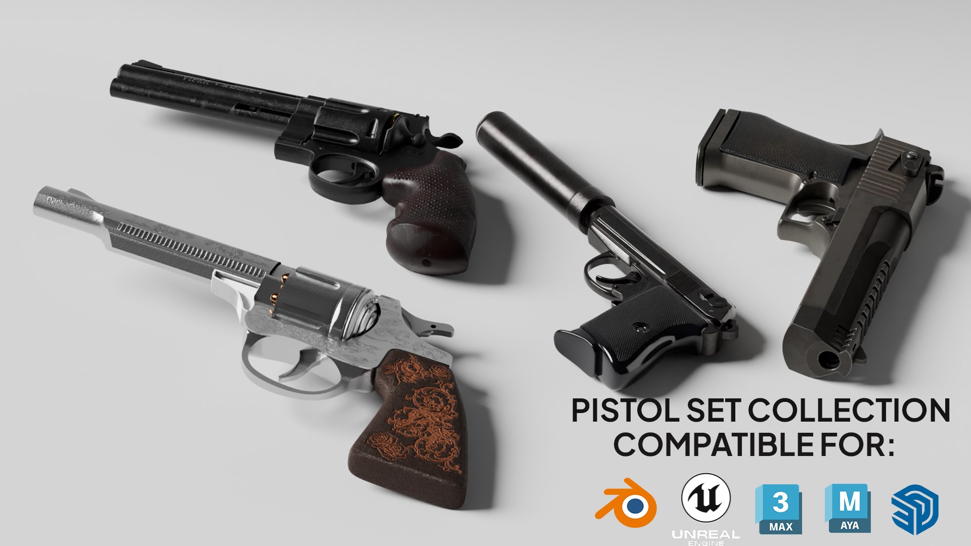 Pistol Set Collection 3D Model - TurboSquid 2270465