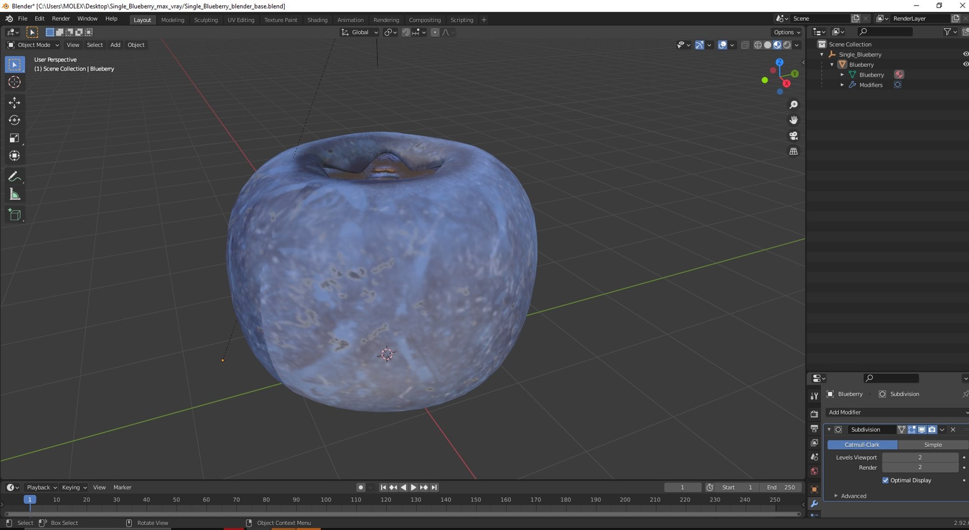 3D Single Blueberry Model - TurboSquid 2076196