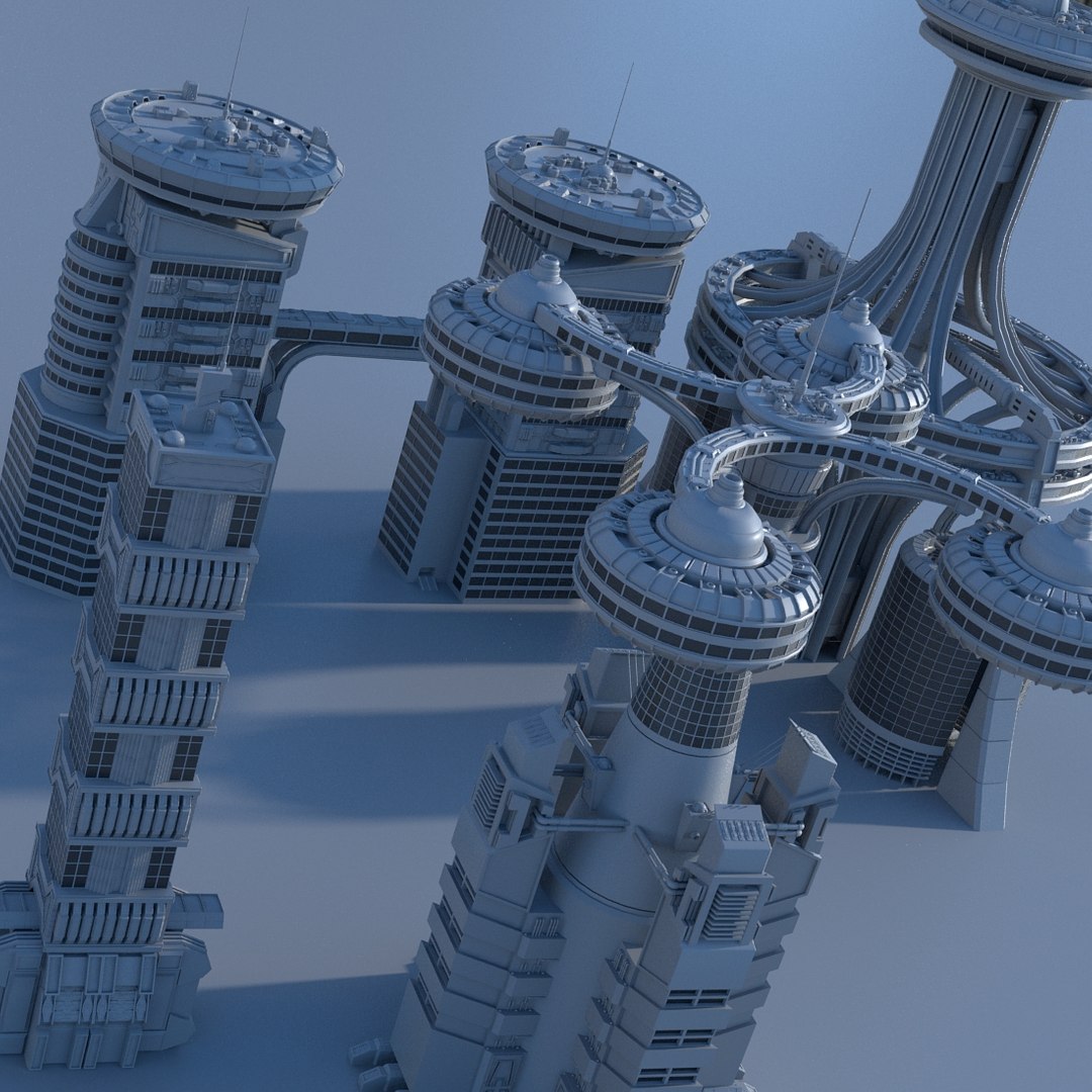 3d Model Pack 4 Futuristic Buildings