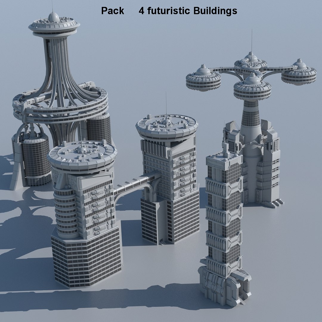 3d Model Pack 4 Futuristic Buildings