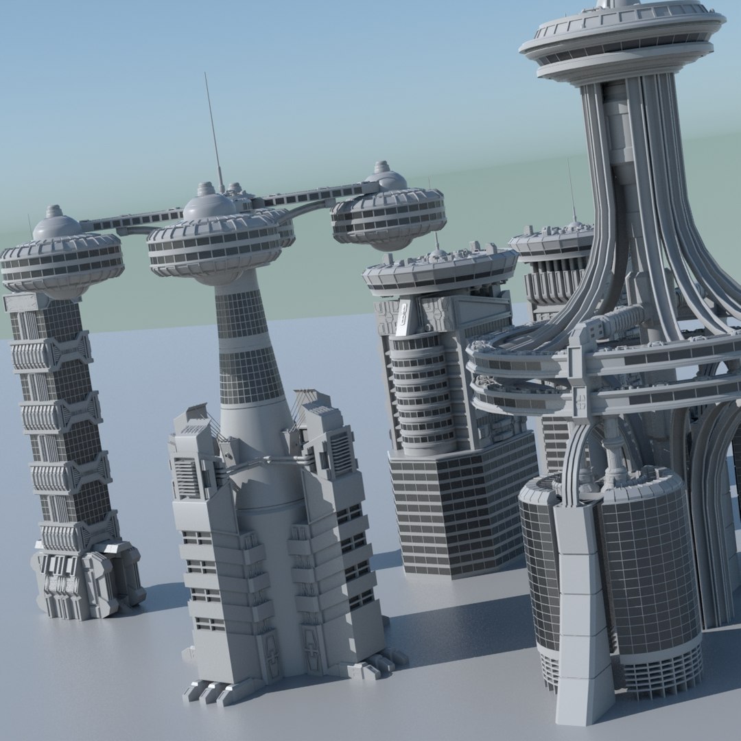 3d Model Pack 4 Futuristic Buildings