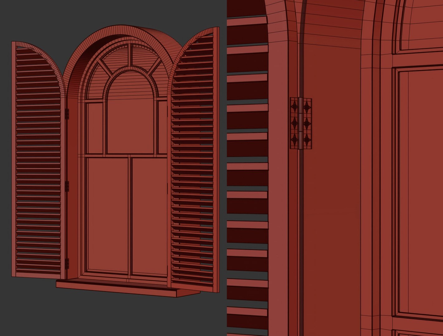 Wooden Arch Window With Shutters V4 3D Model - TurboSquid 2285018