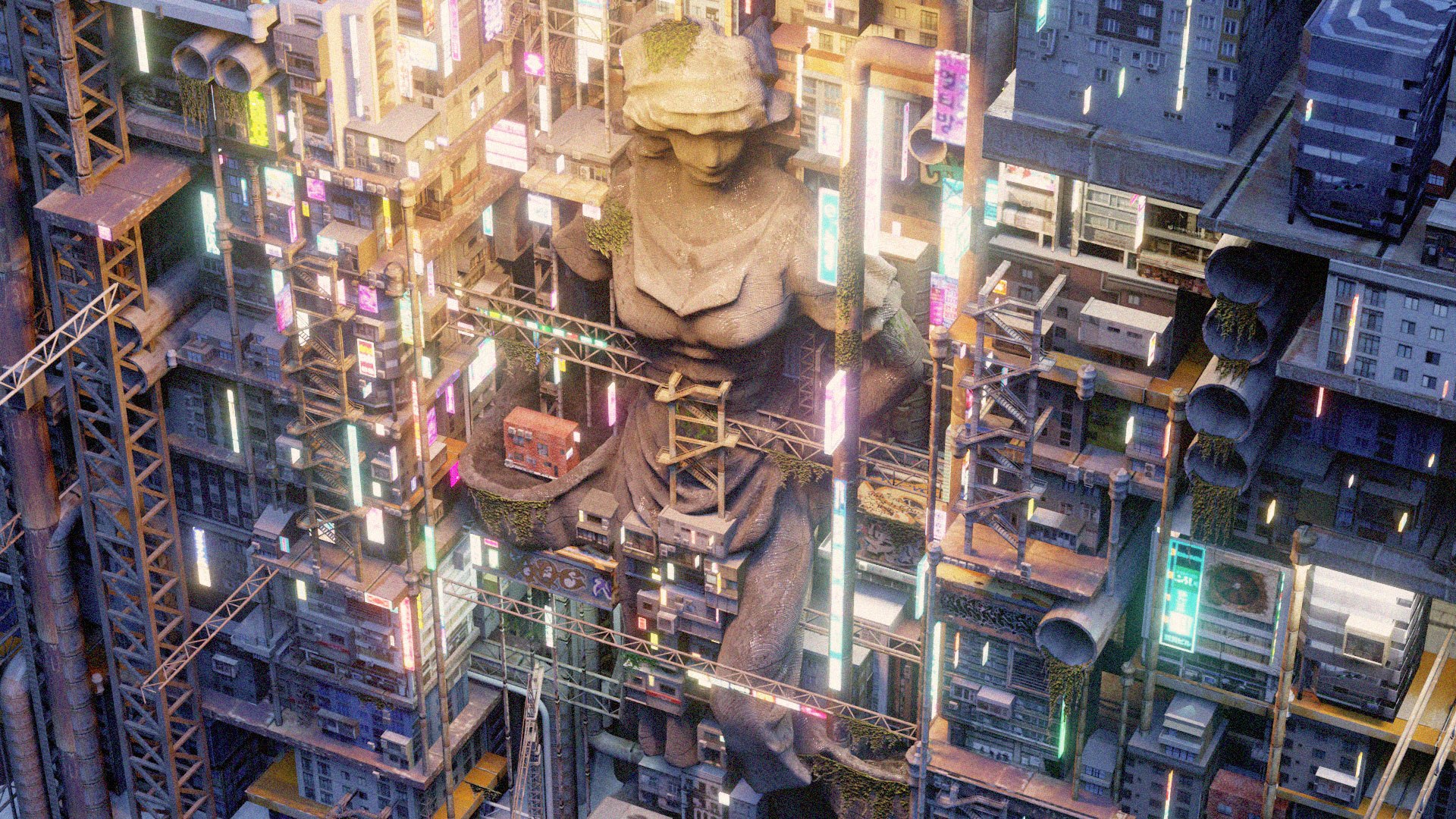 3D Cyberpunk Statue City - TurboSquid 1833900