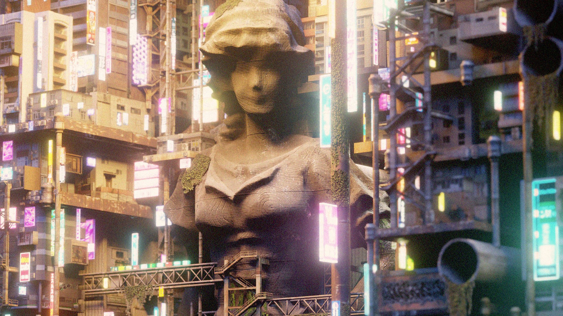 3D Cyberpunk Statue City - TurboSquid 1833900