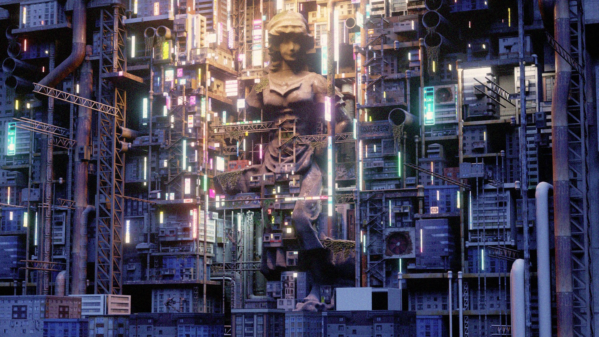 3D Cyberpunk Statue City - TurboSquid 1833900