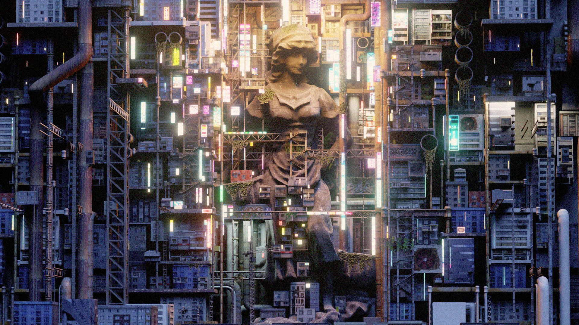 3D Cyberpunk Statue City - TurboSquid 1833900